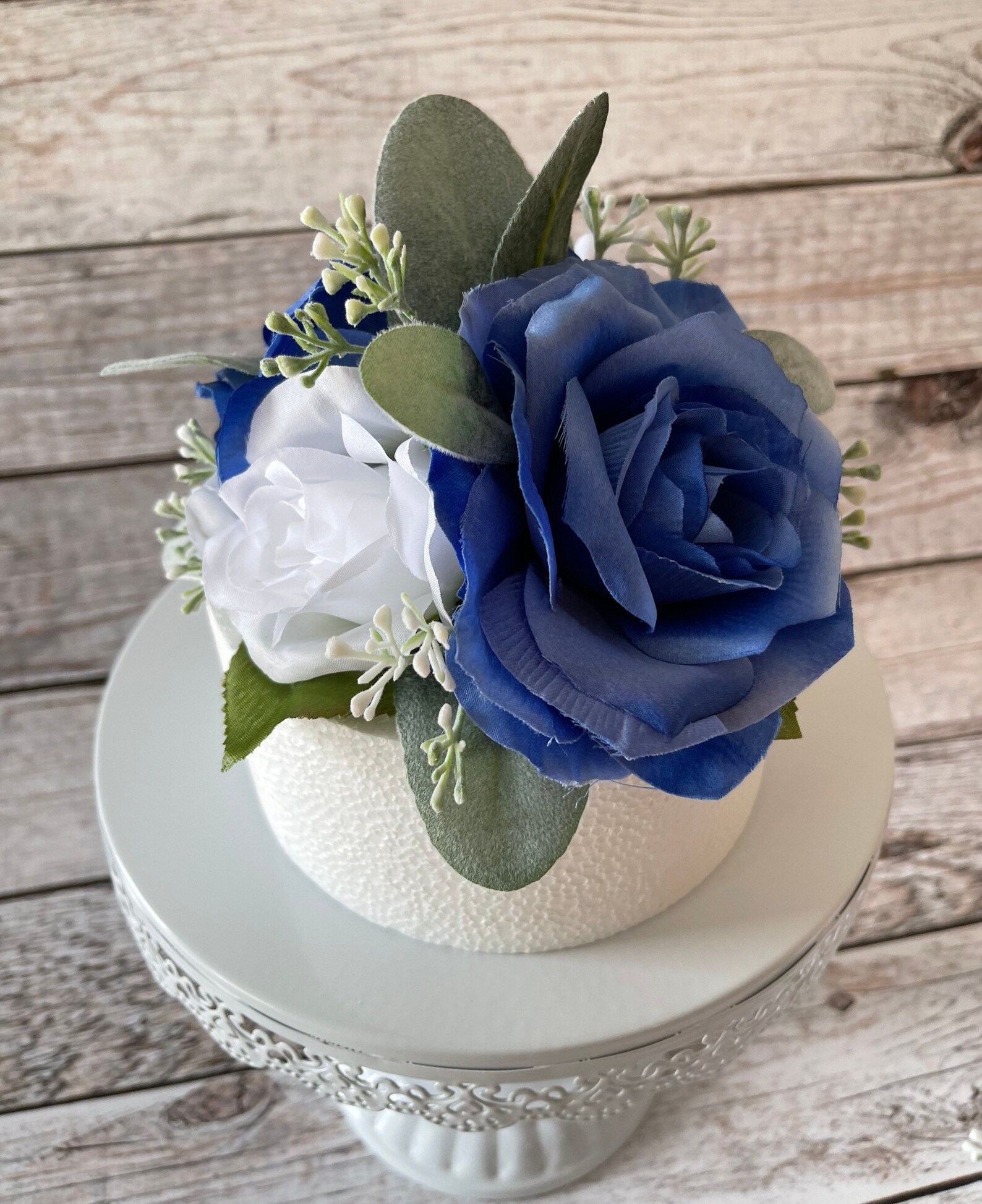 Blue and White Rose Cake Topper, 1st Birthday Cake Topper, Boy Baby ...