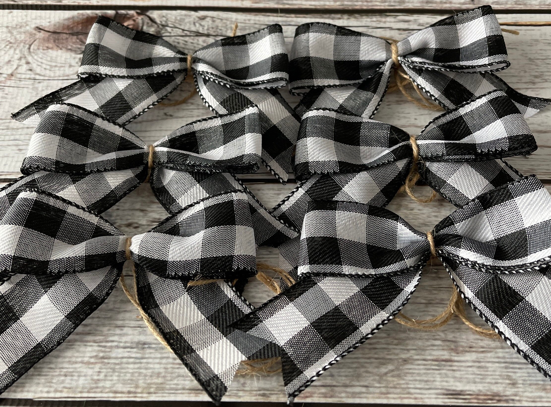 Black and White Buffalo Check Plaid Farmhouse Mini Bows (set of 6 ...