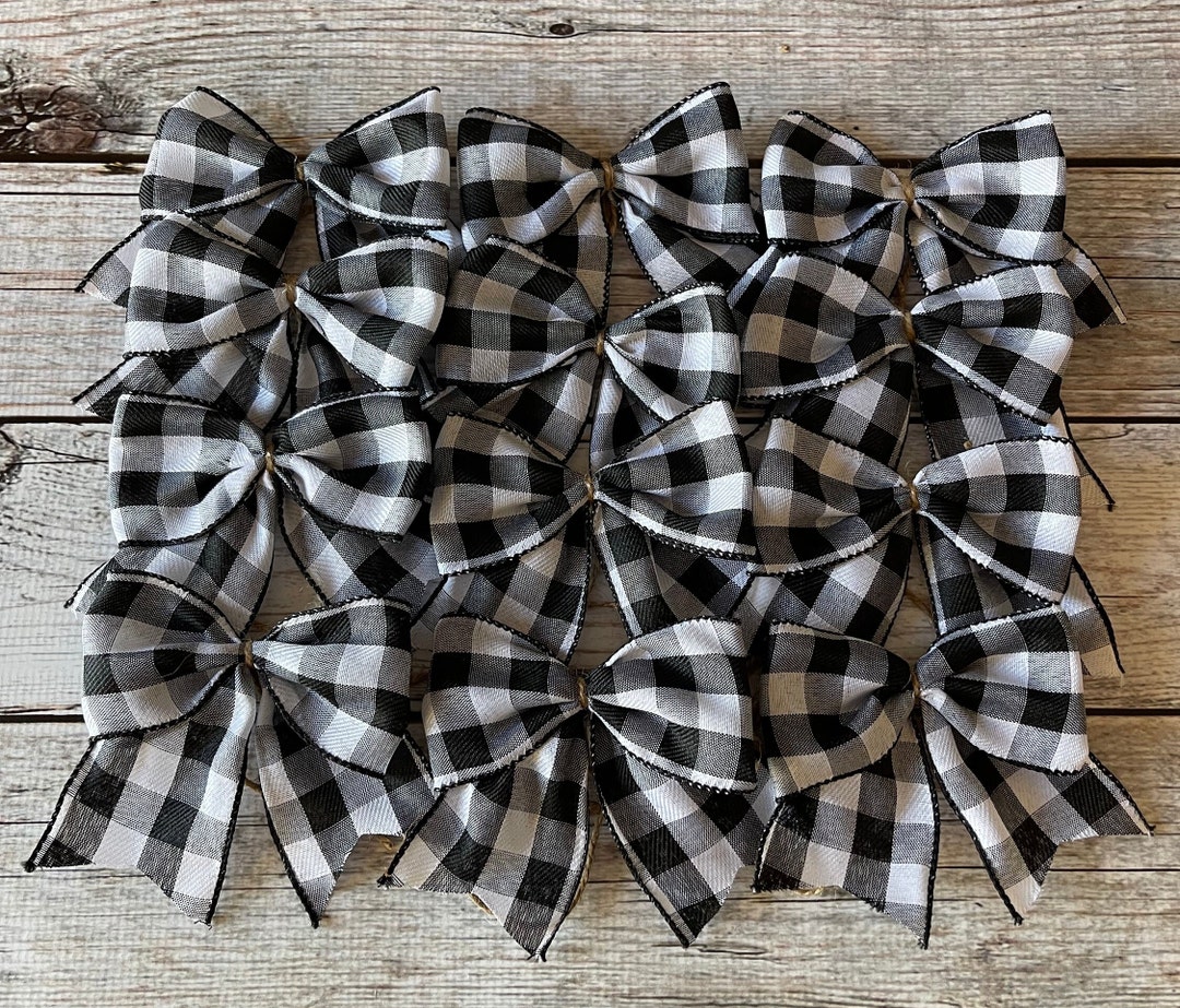 Black and White Buffalo Plaid Christmas Tree Bows (set of 12 ...