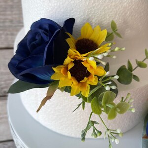Navy Rose and Sunflower Wedding Cake Topper, Wedding Cake Decoration ...
