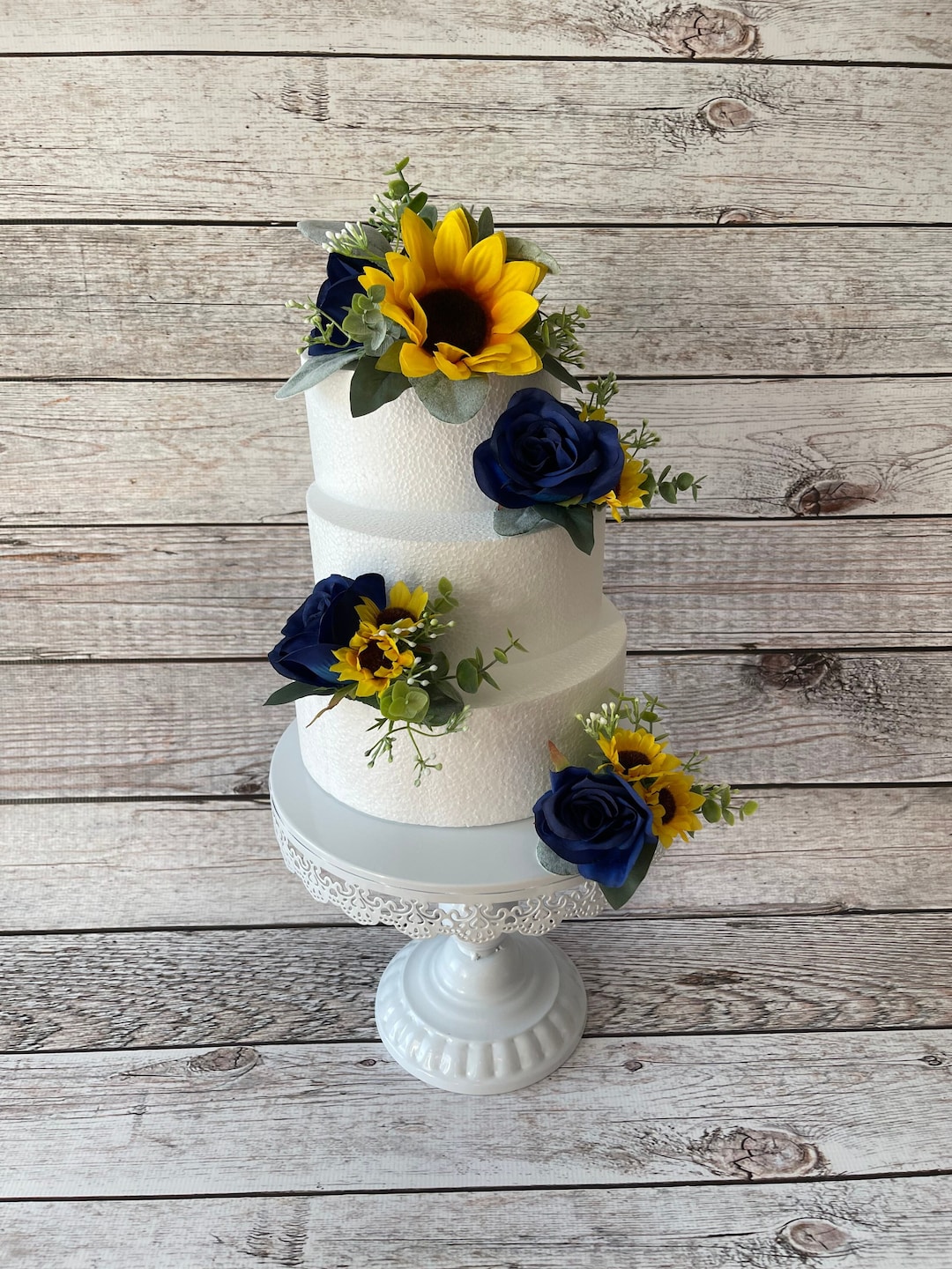 Navy Rose and Sunflower Wedding Cake Topper, Wedding Cake Decoration ...