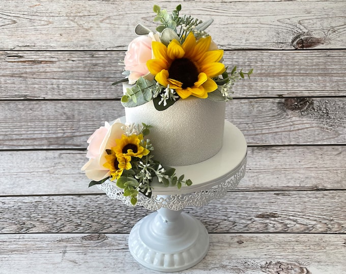 Sunflower and Pink Rose Wedding Cake Topper Wedding Cake - Etsy