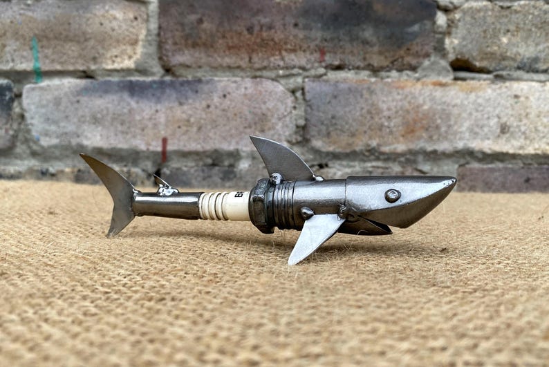 Metal Shark Sculpture From Spark Plug – Handmade Upcycled Steel ...
