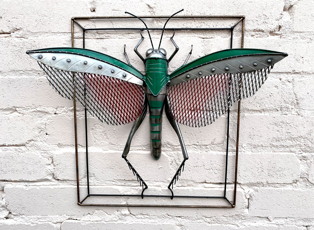 Metal Grasshopper Wall Decor in Frame: Handcrafted 3D Sculpture for ...