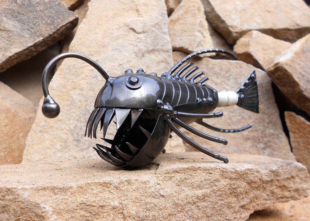 Metal Sculpture Angler Fish, Spark Plug Fish. Art Fish Figurine ...