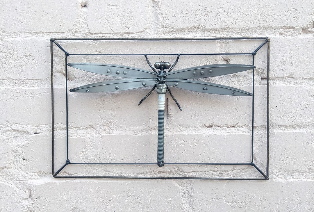 Wall 3D Framed Metal Sculpture Dragonfly, Mechanical Dragonfly Figurine ...