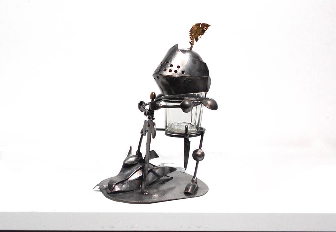 Metal Sculpture Knight. Handmade Cup Holder, Metal Art Figurine Knight ...