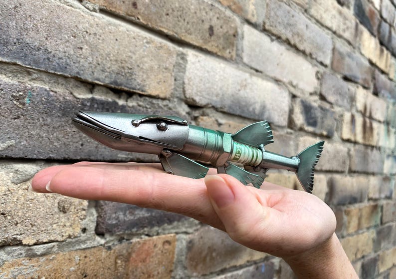 Metal Pike Sculpture From Spark Plug – Steampunk Fish Art, Recycled ...