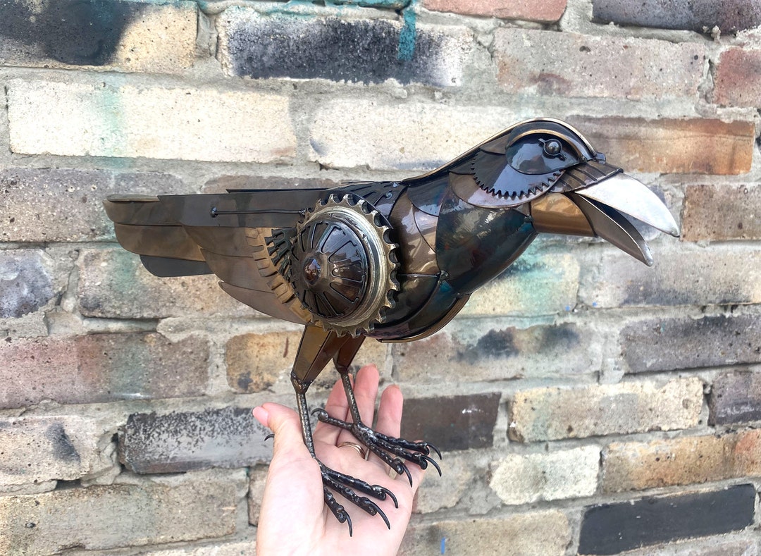 Metal Sculpture Crow Steampunk. Industrial Art Crow Figurine. Welded ...