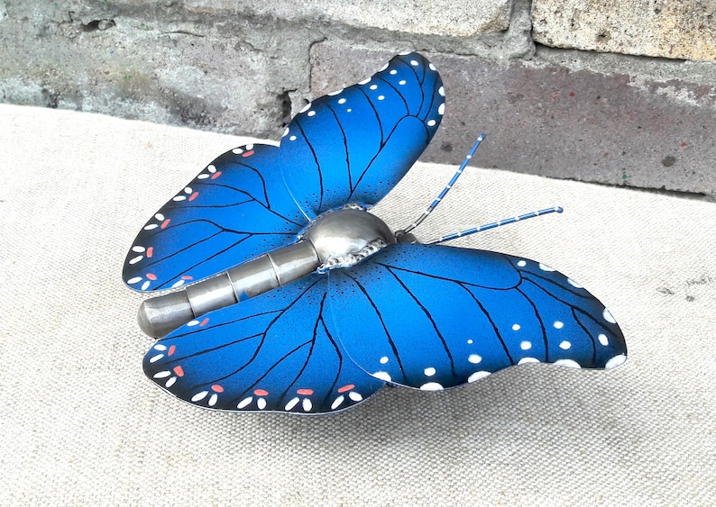 Metal sculpture Blue Morpho butterfly. Art butterfly figurine. | Etsy