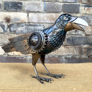 Metal Sculpture Raven Steampunk. Industrial Art Raven Figurine. Welded ...