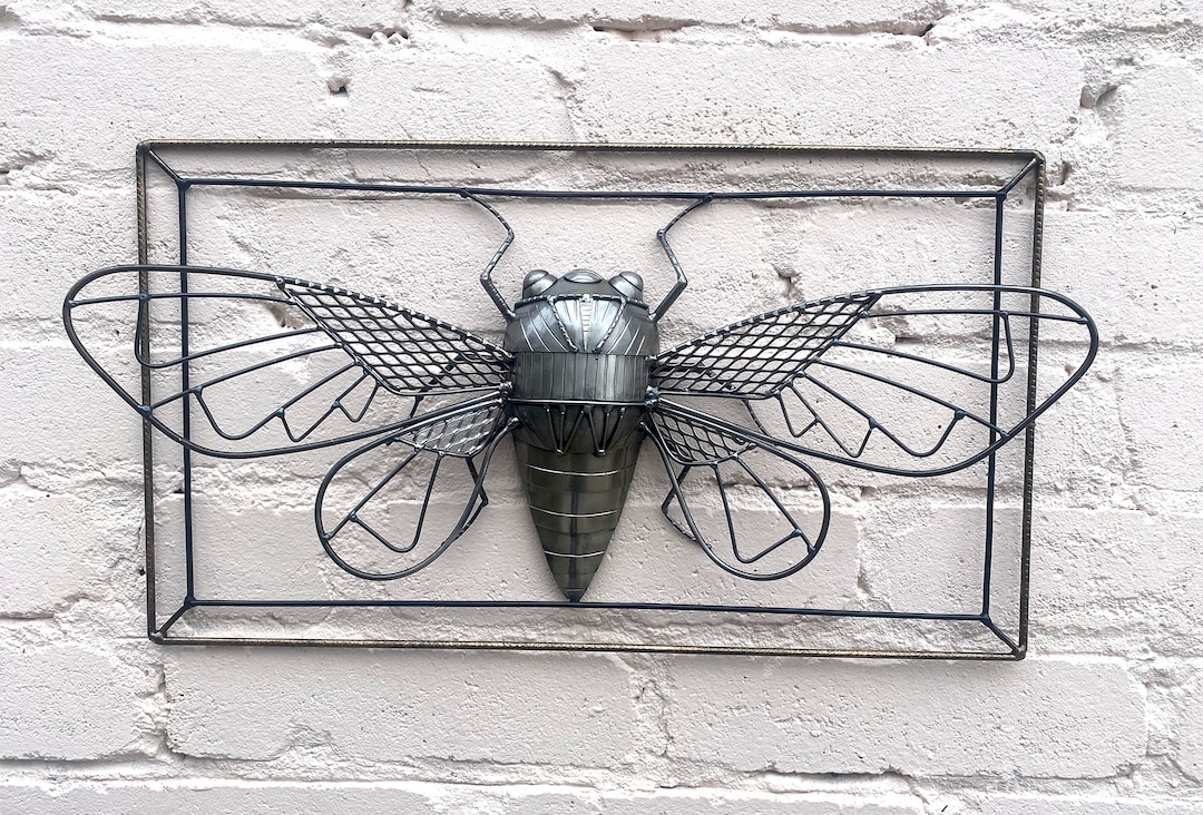 Metal Cicada Wall Decor in Frame: Handcrafted 3D Sculpture for Interior ...