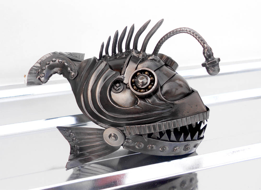 Metal sculpture Angler fish steampunk. Mechanical fish | Etsy