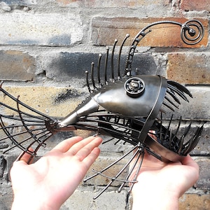 Art Metal Sculpture Angler Fish. Steampunk Predatory Fish Figurine ...
