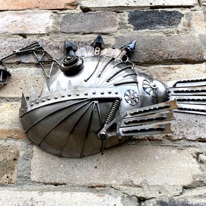 Handcrafted Metal Angler Fish Wall Decor 3D Sculpture Recycled Metal ...