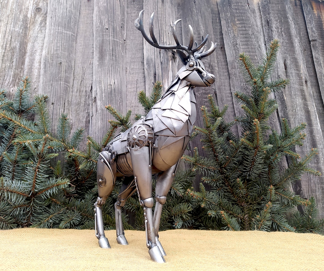 Metal Sculpture Steampunk Deer, Deer Statuette.forest Deer Figurine Art ...