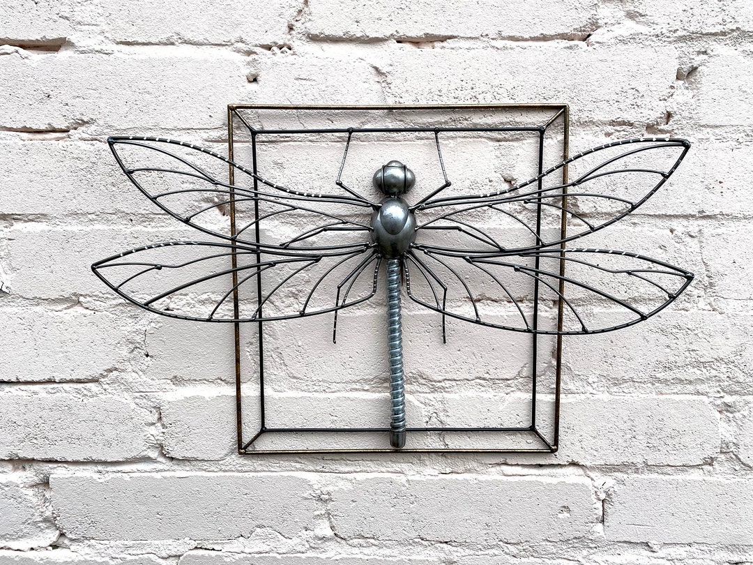 Wall 3D Framed Metal Sculpture Dragonfly, Mechanical Dragonfly Figurine ...