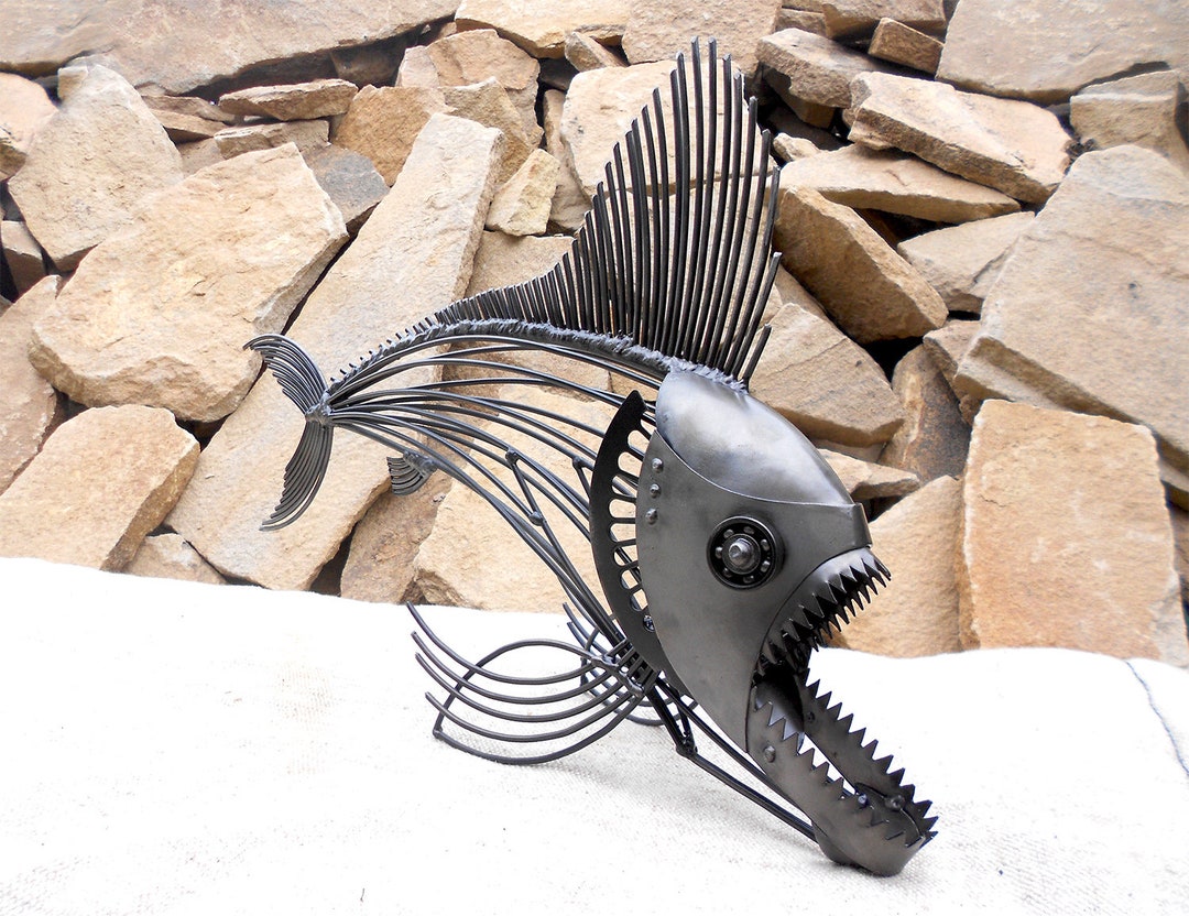 Metal Sculpture Predatory Fish, Steampunk Fish. Art Fish Figurine ...
