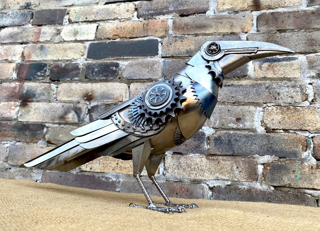 Metal Sculpture Raven Steampunk. Industrial Art Raven Figurine. Welded ...