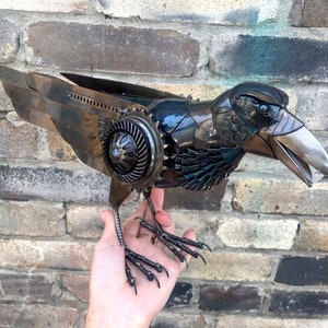 Metal Sculpture Raven Steampunk. Industrial Art Raven Figurine. Welded ...