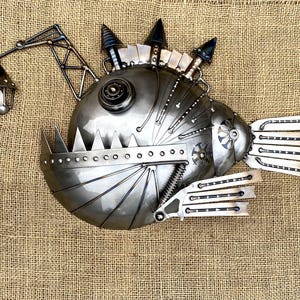Handcrafted Metal Angler Fish Wall Decor 3D Sculpture Recycled Metal ...