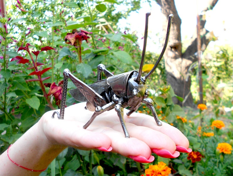 Welded Metal Grasshopper Sculpture, Steampunk Insect Figurine - Etsy