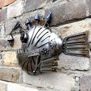 Handcrafted Metal Angler Fish Wall Decor 3D Sculpture Recycled Metal ...