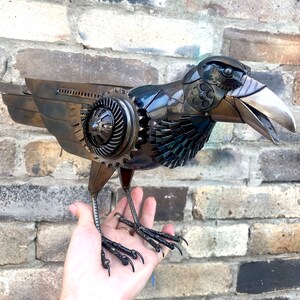Metal Sculpture Raven Steampunk. Industrial Art Raven Figurine. Welded ...