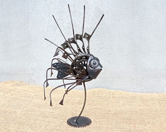 Metal Sculpture Pterois. Mechanical Fish Figurine. Metal Fish Statuette ...