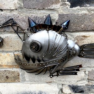Handcrafted Metal Angler Fish Wall Decor 3D Sculpture Recycled Metal ...