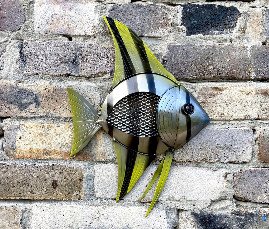 Wall Metal Striped Angelfish Sculpture of Half an Fish, Striped. Art ...