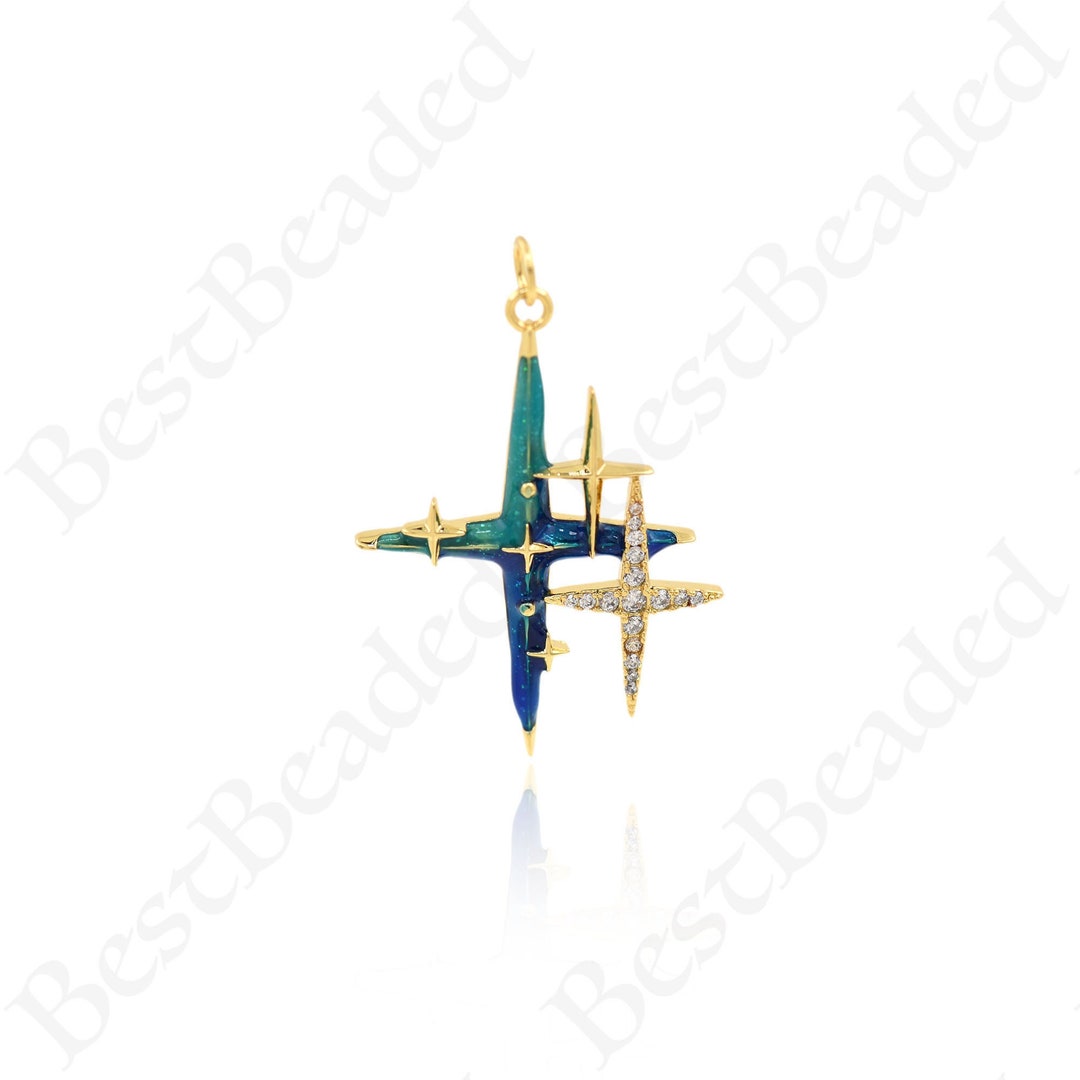 18K Filled Gold Diamond Enamel Star Necklace Pendant, Star Charm ...