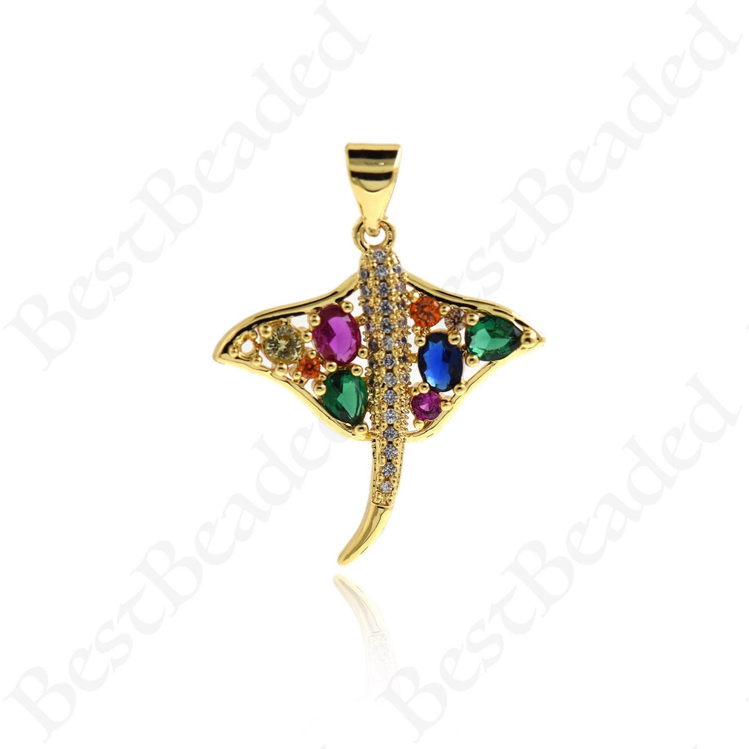 18k Gold Filled Manta Ray Charm,multicolor CZ Pave Sea Life Pendant,diy ...