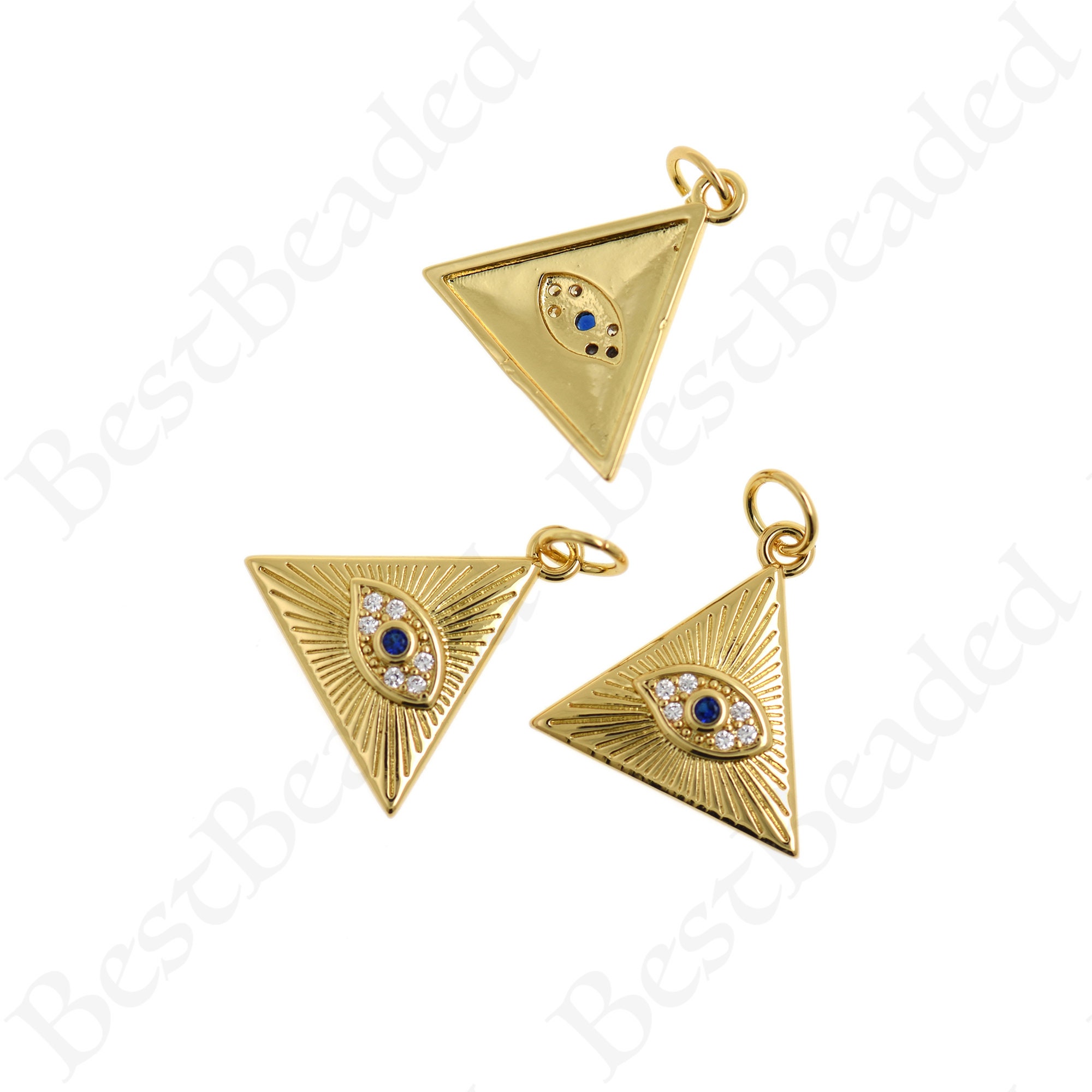 Personalized Triangle Evil Eye Pendantdainty Gold Filled - Etsy
