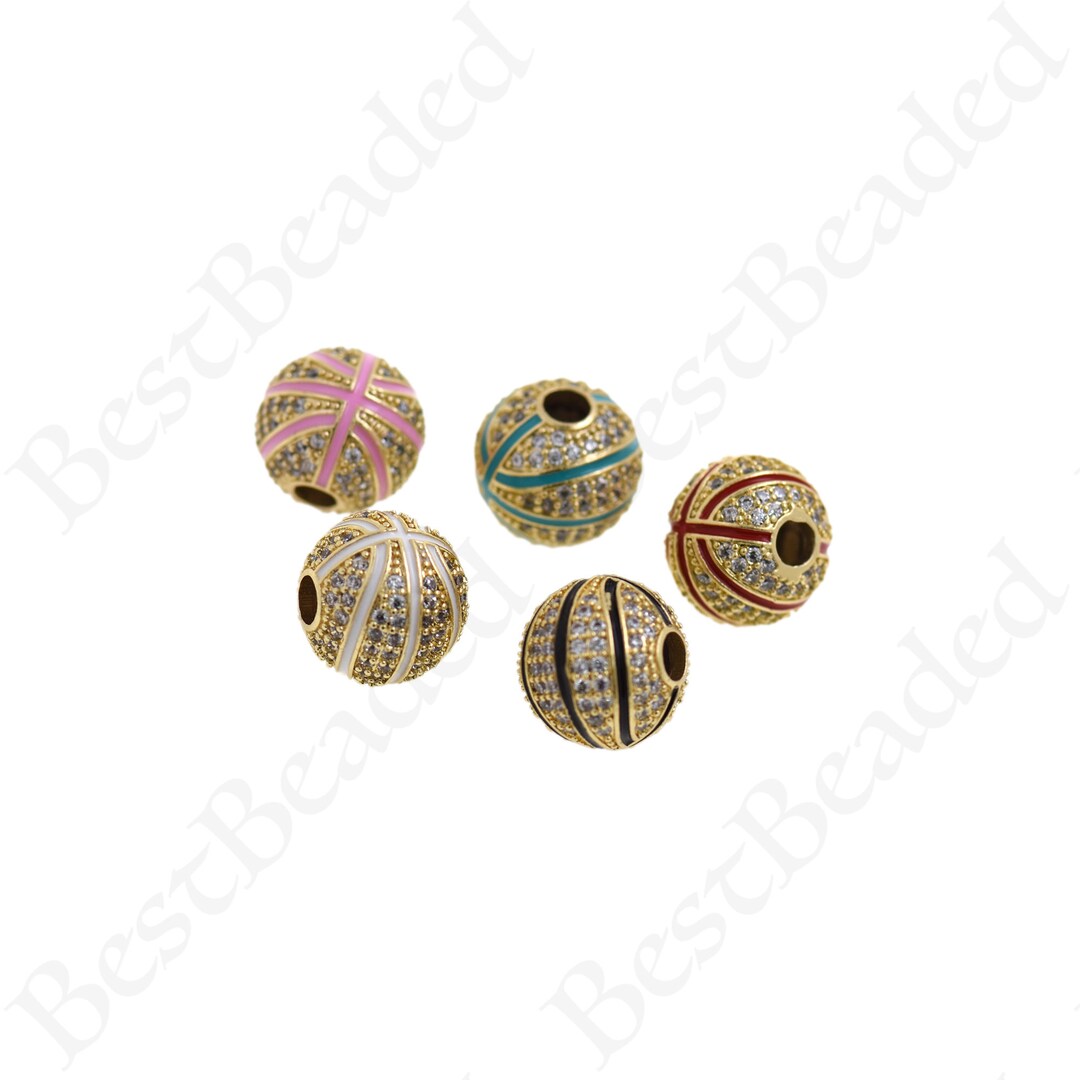 CZ Micro-set Pavé Spherical Beads, 18K Filled Gold-set Zircon Spherical ...