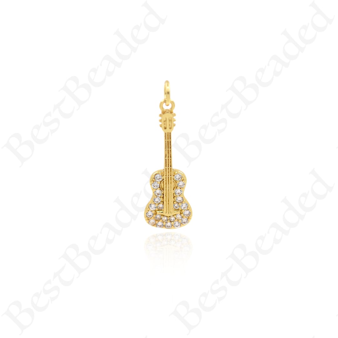 18K Filled Gold Diamond Guitar Pendant, Music Jewelry, Music ...