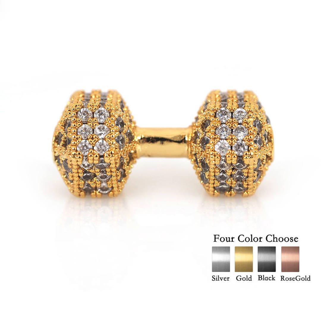 Micro Pave CZ Crystal Fitness Dumbbell Beads for Men's Energy Barbell ...