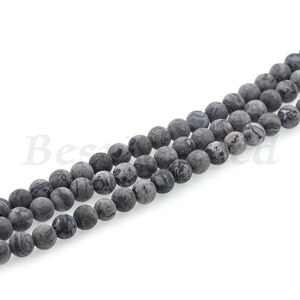 Natural Matte Map Jasper Stone Bead,round Gray Gemstone Beads for DIY ...