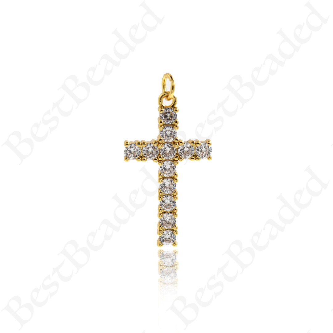 CZ Micro Pave Cross Charm,18k Gold Filled Christian Cross Pendant ...