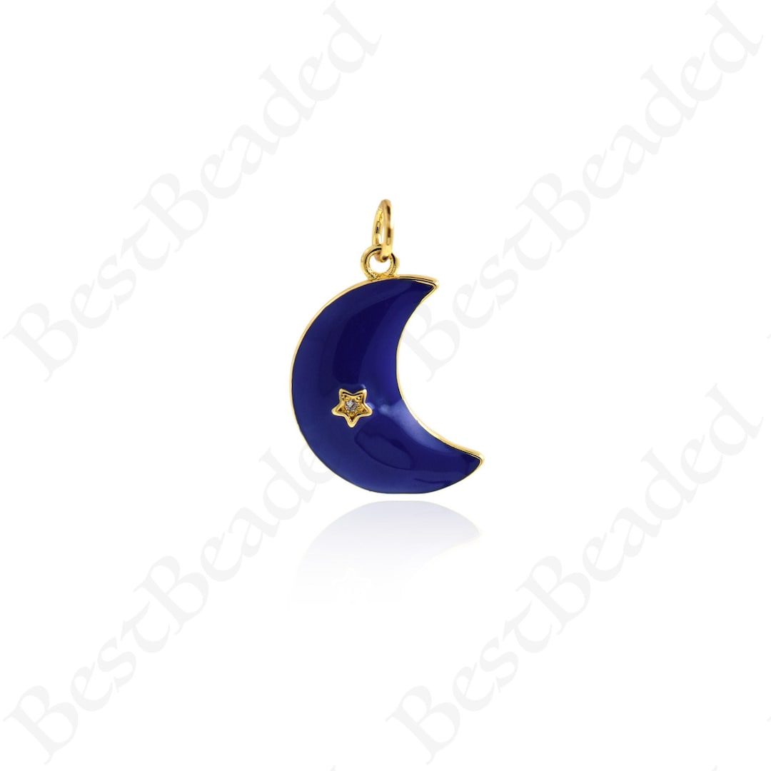 Blue Enamel Crescent Moon Star Charm,gold Filled Half Moon Pendant,diy ...