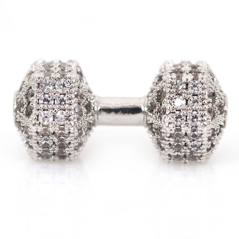 Micro Pave CZ Crystal Fitness Dumbbell Beads for Men's Energy Barbell ...