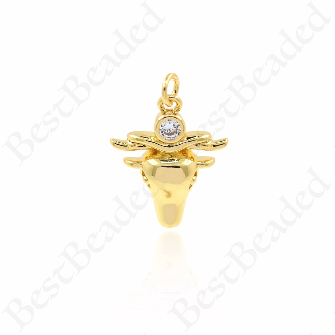 18K Gold Stuffed Bull Head Pendant,animal Necklace, DIY Jewelry ...