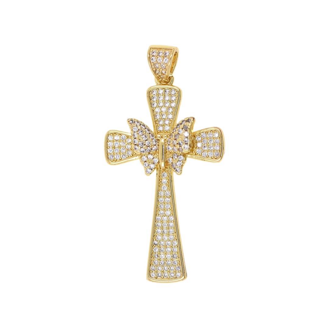 Stunning Butterfly and Cross Pendant in 18K Gold Filled With Sparkling ...