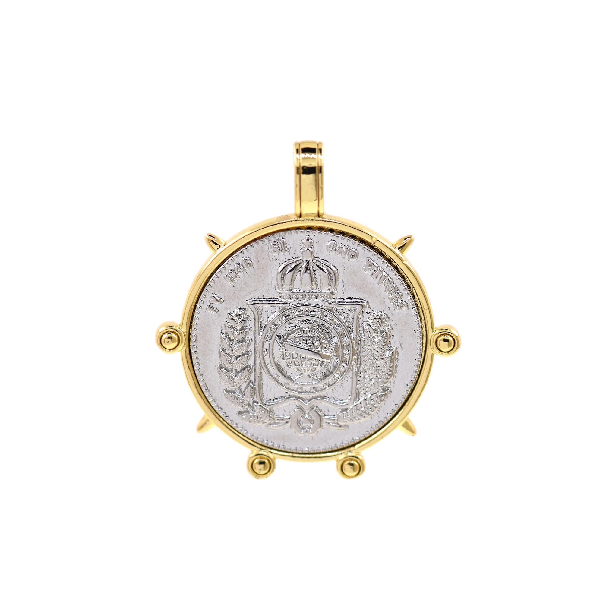 Stunning 18K Gold Filled Round Coin Charm Pendant With Antique Inspired ...