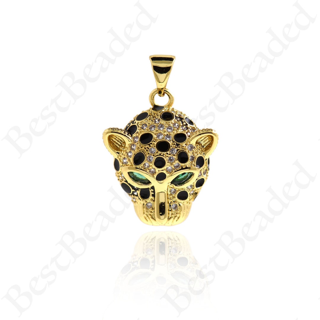 Enamel Leopard Charm,18k Gold Filled Panther Animal Head Pendant,diy ...