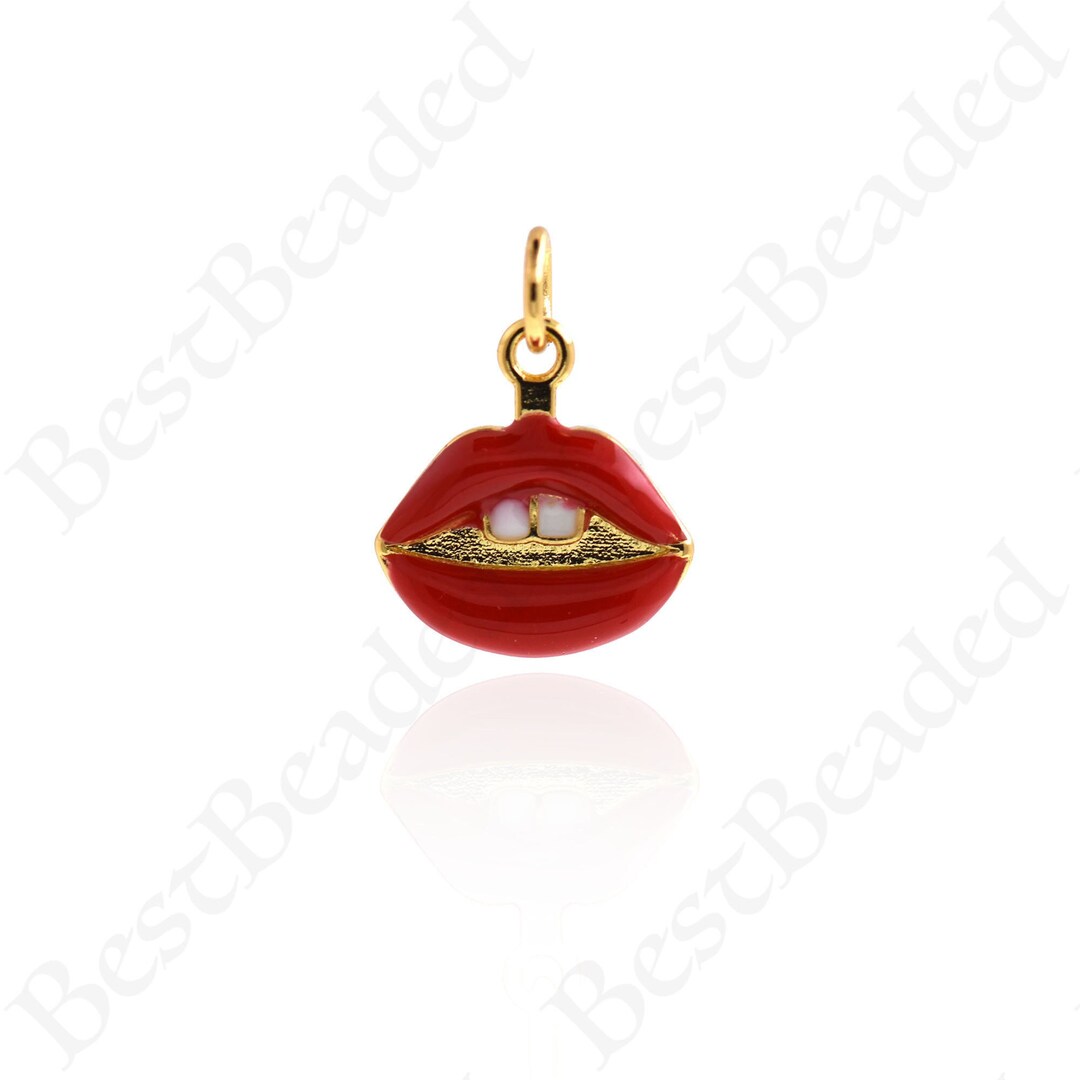 Enamel Red Lips Charm,18k Gold Plated Fun Lips Pendant for Personalized ...
