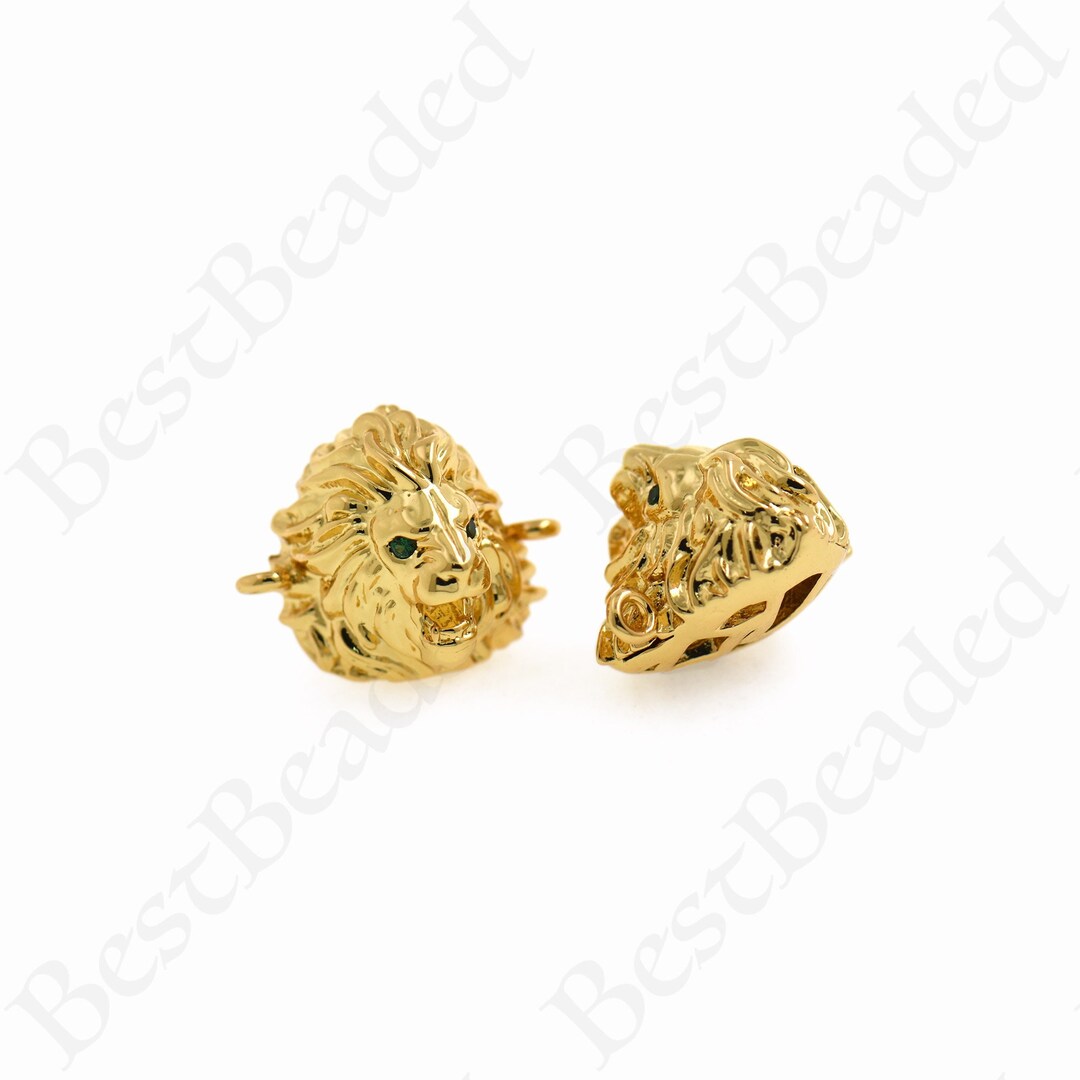 18K Gold Filled Lion Head Connector, Lion Head Charm, Wild Animal Charm ...