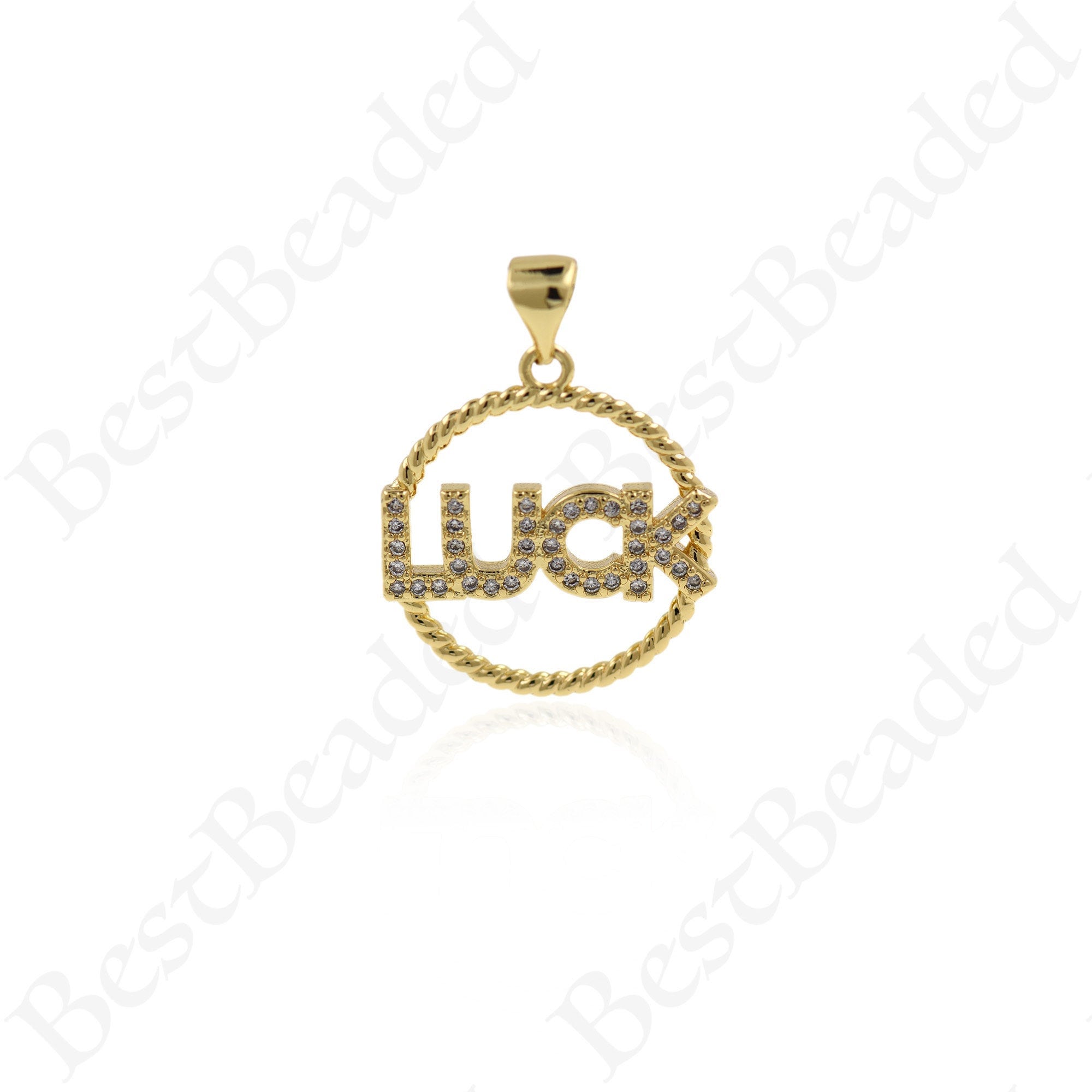 Gold Plated Luck Word PendantCZ Pave Good Luck | Etsy