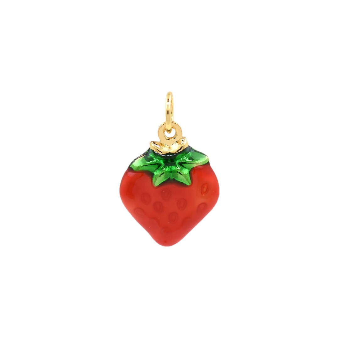 18K Gold Cute Fruit Pendant,enamel Strawberry Charms,diy Bracelet ...