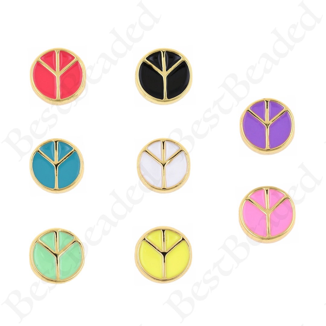 Enamel Peace Symbol Spacer Beads,18k Gold Filled Colorful Peace Beads ...